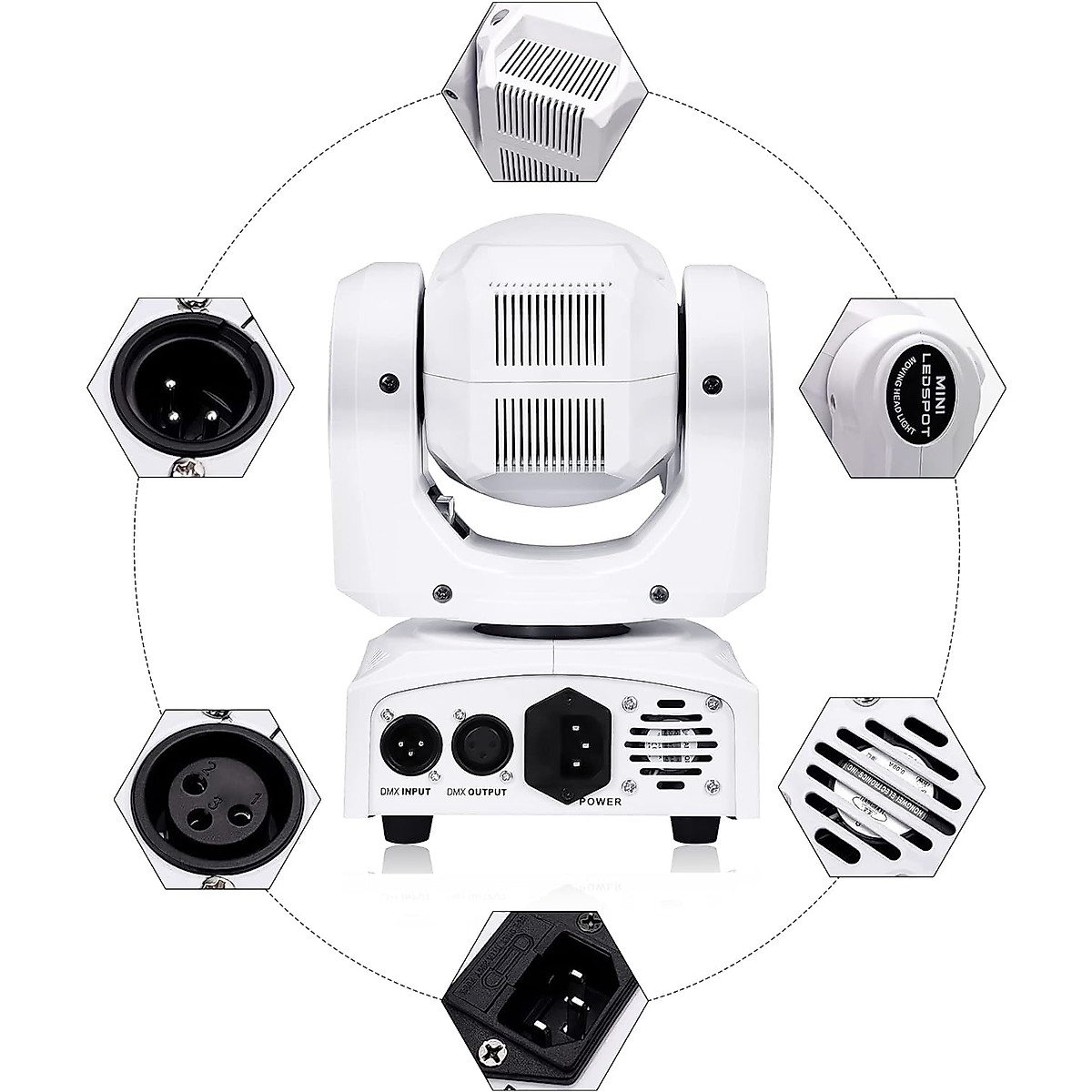 U`King 60W Moving Head Lights, White Moving LED DJ Lights RGBW Stage Light with Remote 8 GOBO 8 Pattern Spotlight by DMX 512 Controlled 9/11 Channel for Church KTV Club Concert Party Wedding