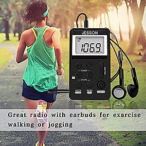 Personal Digital AM FM Pocket Radio, Portable Digital Tuning Stereo AM FM Radio with Earphone and Rechargeable Battery for Walk-Black