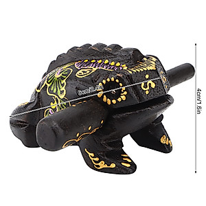 Animal Carved Croaking Craft Wooden Frog Percussion Musical Instrument, Wooden Percussion Desk Accessories of Frog Noise Maker for Cool Music Gifts Elderly and Kids, Black