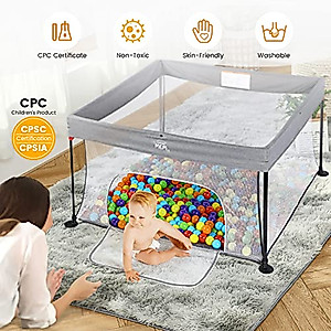 MEM Baby Playpen, Foldable Playpen for Babies and Toddlers, Indoor Outdoor Playpen Baby Activity Center with Zipper Gate, Pop Up Portable Playpen Play Yard for Baby, 49"x49", Grey