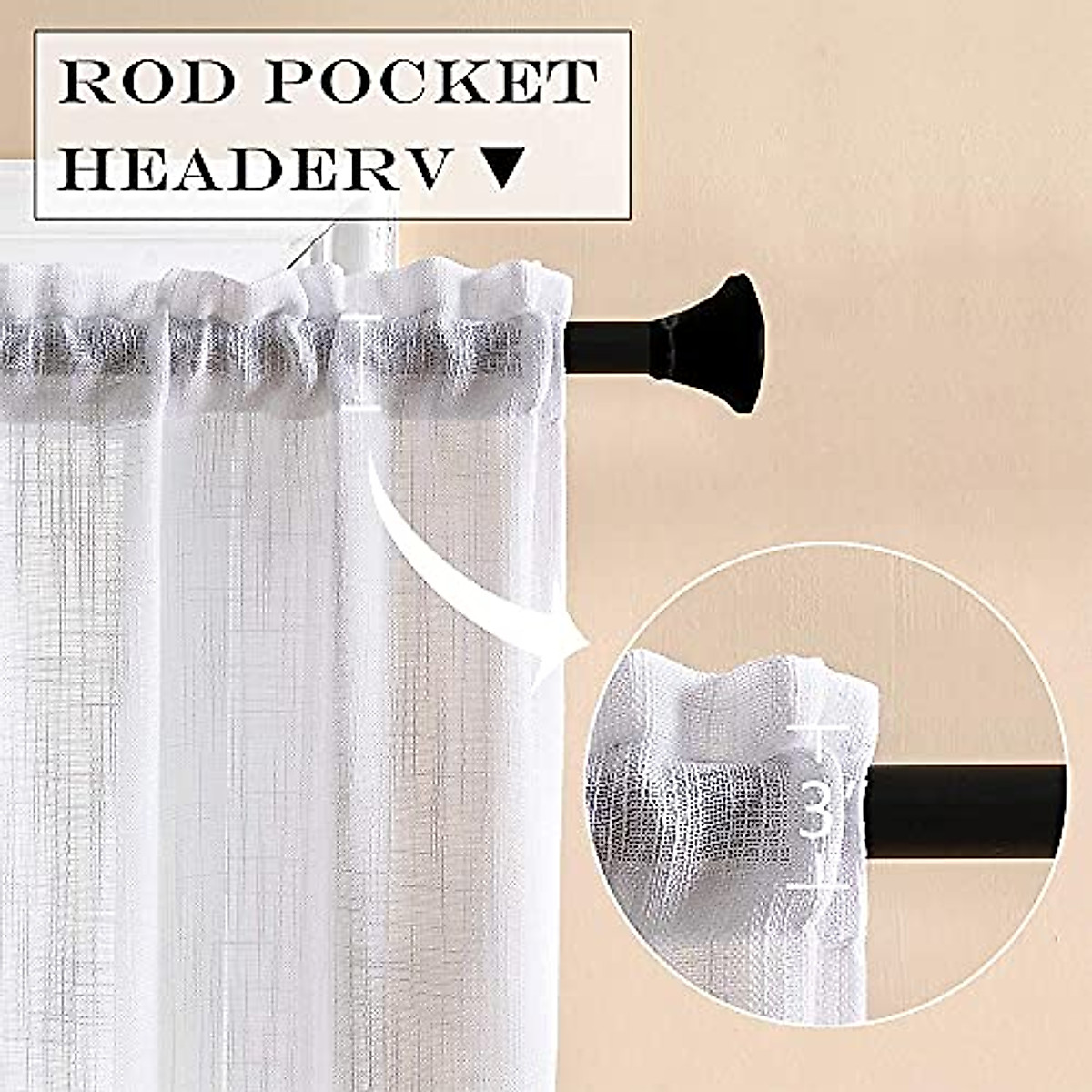 XTMYI White Kitchen Curtains 24 Inch Length Set of 2 Panels Cafe Curtain Tiers Linen Textured Semi Sheer Boho Farmhouse Short Curtains for Small Bathroom Basement Window RV Camper