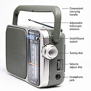 Panasonic Portable AM / FM Radio, Battery Operated Analog Radio, AC Powered, Silver (RF-2400D)