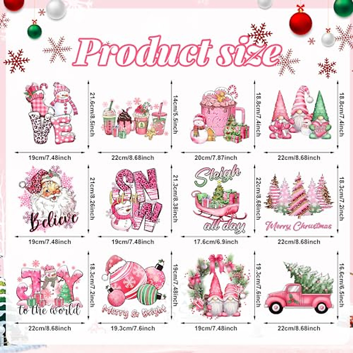 Loozykit Iron on Decals for T Shirt Washable Heat Transfer Vinyl Stickers Theme Iron on Patches Iron on Stickers for DIY Clothing Bag Hat Pillow Craft Decorations (Christmas- 12Pcs)