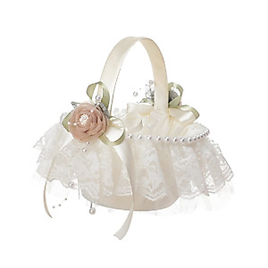 JOINPAYA Flower Girl Hand Basket Wedding Basket Floral Decor Woven Baskets Woven Hamper Handmade Petal Storage Basket Vintage Decor Wedding Party Basket Lace Portable Bride