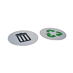 5.5" Round, Metal Trash & Recycling Signs | Set of 2 Garbage & Recycling Bin Markers | Brushed Silver Aluminum Signs with 1 Black Trash Sign & 1 Green Recycle Sign | Signs for Sustainability