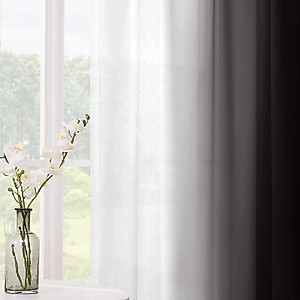 Melodieux Black Ombre Sheer Curtains 84 Inches Long for Living Room, Bedroom Chiffon Black White Gradient Rod Pocket Voile Drapes, 52 by 84 Inch, 2 Panels