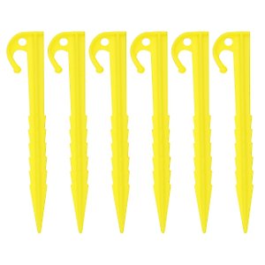 CamDesign 6PC Visible Yellow Plastic Universal Tent Pegs Ground Nail Stakes for Camping Gardening DJI Drone Landing Pad Canopies Landscaping Outdoor