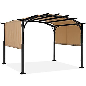 ABCCANOPY Outdoor Pergola 10'x12', Arched Patio Pergola with Retractable Sun Shade, Beige