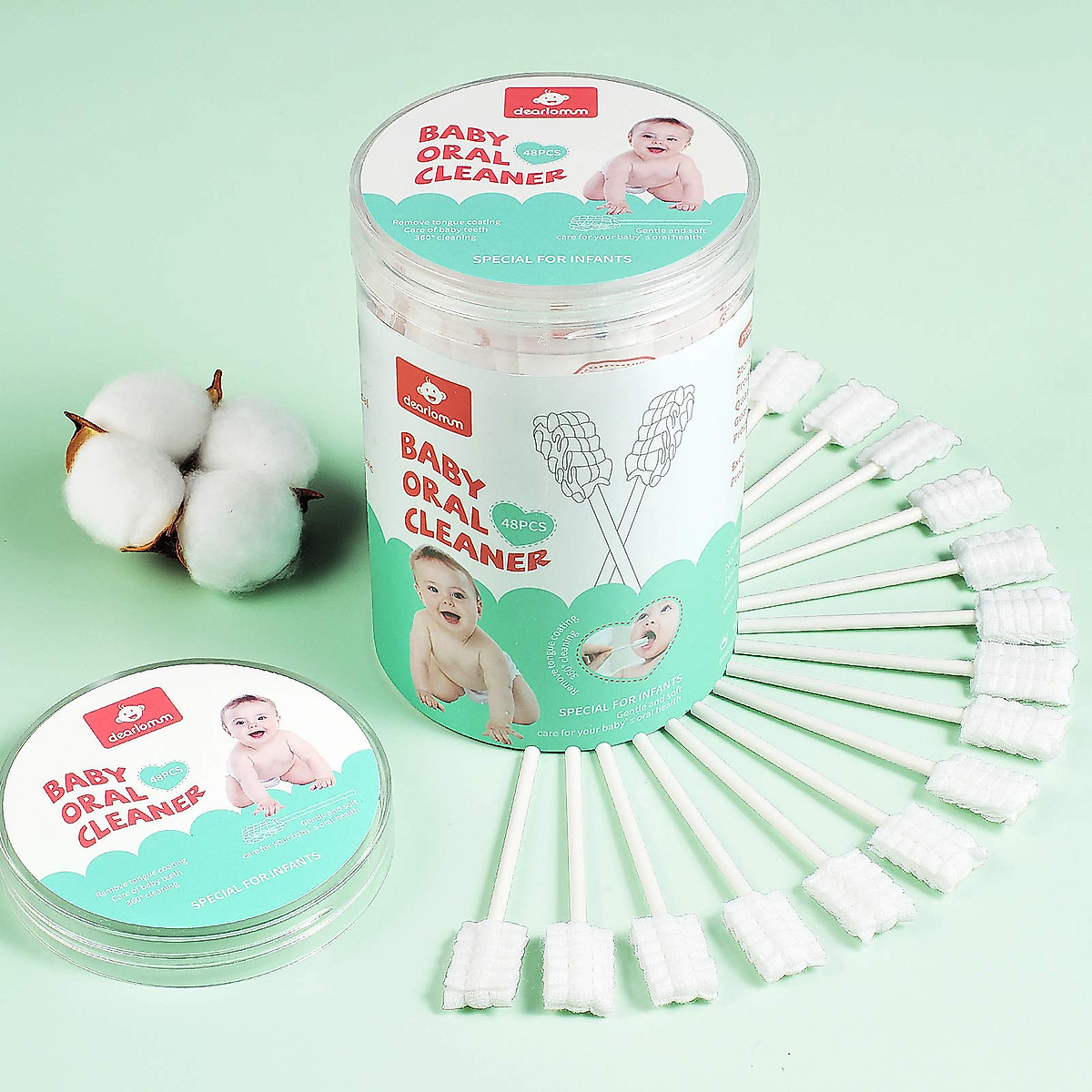 dearlomum Baby Tongue Cleaner, Newborn Toothbrush, 48PCS Disposable Infant Toothbrush Clean Mouth,Gauze Gum Cleaner Oral Cleaning Stick Dental Care for 0-36 Month