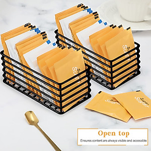2 Pcs Sugar Packet Basket Sugar Packet Rack Sugar Packet Holder Small Sugar Caddy Iron Sugar Packet Organizer for Coffee Bar Tea Storage, 4.5" x 2.25" x 1.75" (Black)