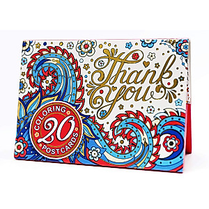 VICTORIA CHUKALINA PUBLISHING Thank you coloring postcards. Set of 20 coloring postcards on thick paper with gold foil accents on each card and rounded corners