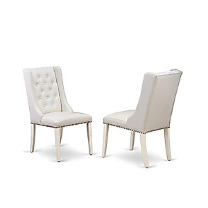 East West Furniture SHFO3-WHI-44 3 Piece Dining Set Contains a Round Dining Room Table with Pedestal and 2 Light Grey Faux Leather Upholstered Parson Chairs, 42x42 Inch, Linen White