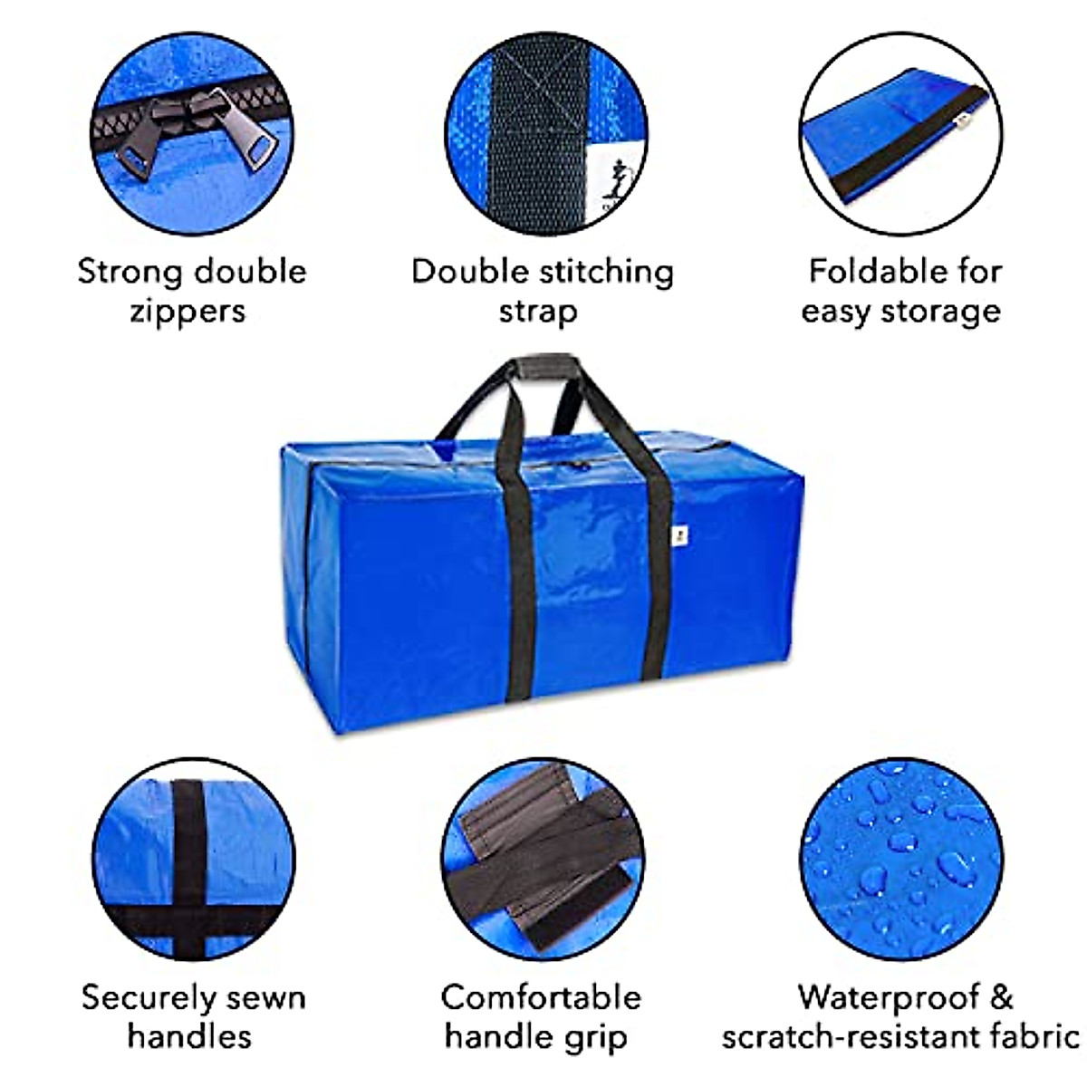 Odians Extra Large Storage Bags (Pack of 4) - Waterproof Zippered Bag for Organising Laundry, Toys, Sports Gear & More - Oversized Moving Bags - Heavy Duty Clothing Storage Totes with Handles
