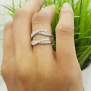 Dazzlingrock Collection Round White Diamond Crisscross Enhancer Guard Anniversary Band for Women (0.40 CT) in 14K White Gold Size 7