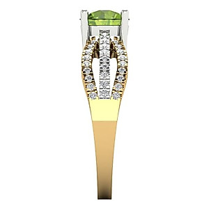 Clara Pucci 1.35 ct Round Cut Solitaire W/Accent Natural Peridot Art Deco Bridal Wedding Statement ring 18K yellow & White Gold Size 8