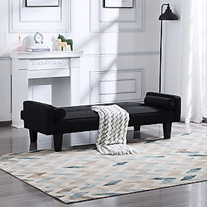 BSHTI Convertible Loveseat Sofa Bed w/Adjusting Backrest,Futon Sleeper Couch with 2 Long Pillows, Removable Square Armrest, for Apartment, Office, Compact Living Room,Dark Gray