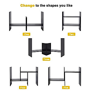 Hossejoy Adjustable Desktop Bookshelf Office Organizer Desk Storage Organizer Display Shelf Rack, Counter Top Bookcase, Black