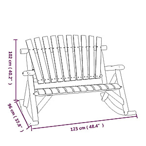 Makastle 2-Seater Outdoor Wood Rocking Chair, Rustic Rocker Single Chair Patio Chair, All Weather Wooden Seat Porch Rocker Chair for Lawn Garden, 48.4"x37.8"x40.2" Solid Wood Spruce