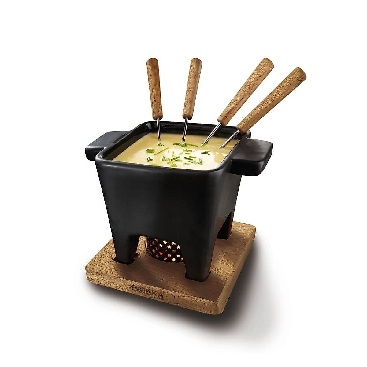 Boska Tealight Tapas Fondue Set - Best for Cheese or Chocolate - Microwave Safe Ceramic Hot Pot Chocolate Fountain Snack - Wedding Registry Items Small Kitchen Appliances - 440 mL Pro Collection