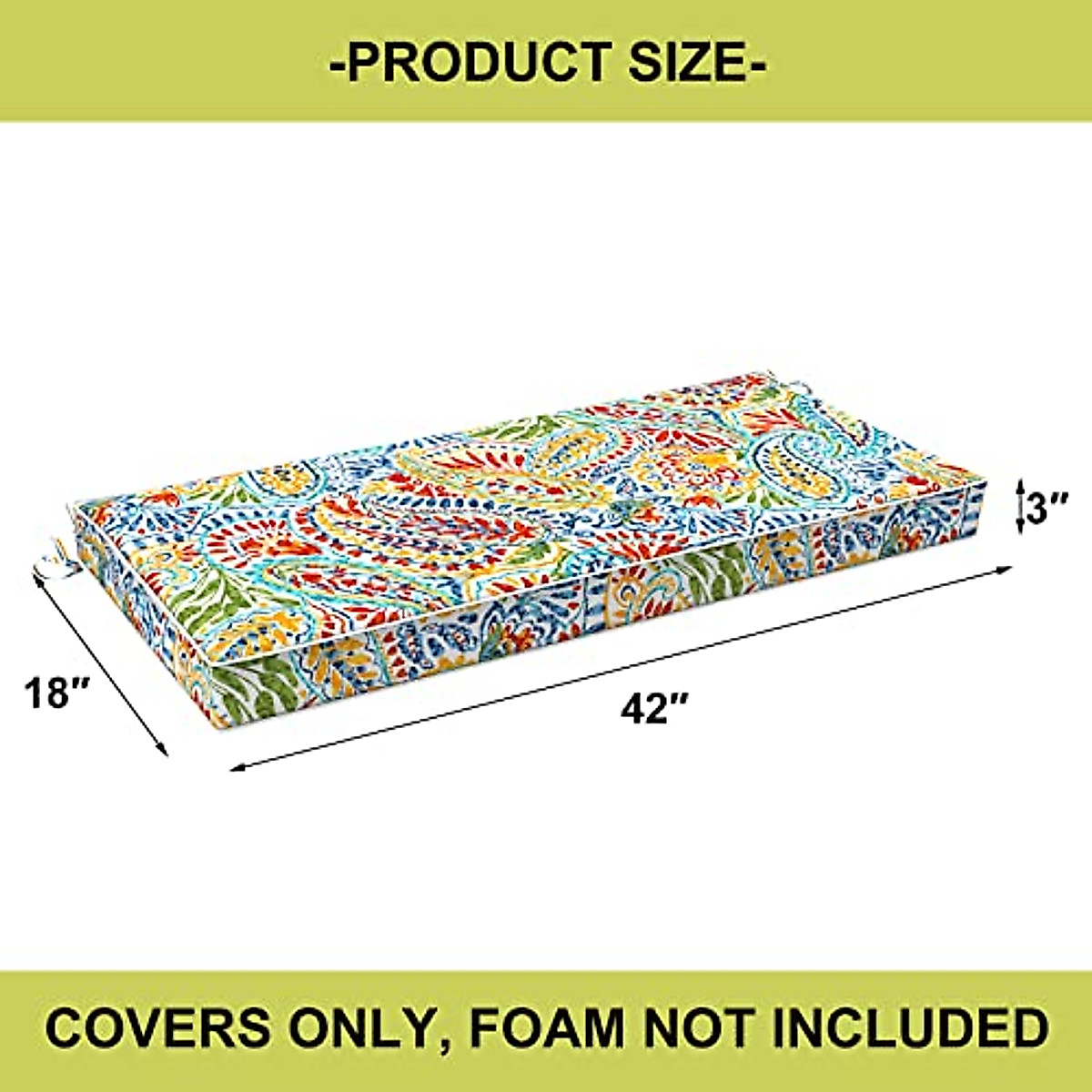 DYTXIII Patio Outdoor Cushion Cover Slip Cover W42 x D18 x H3 Inch with Zipper for Bench Loveseat Furniture, UV Protection Cushion Covers Replacement Covers 1 Pack, Paisley Multi (Covers ONLY)