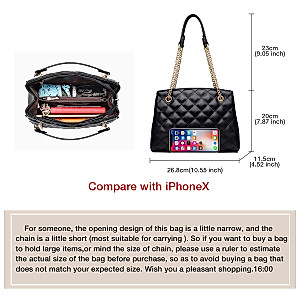 LAORENTOU Cowhide Shoulder Bag for Women Leather Quilted Purses Lady Handbag With Chain Strap