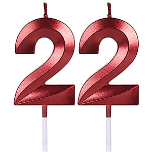 Red 22nd Birthday Candles for Cakes, Number 22 Candle Cake Topper for Party Anniversary Wedding Celebration Decoration