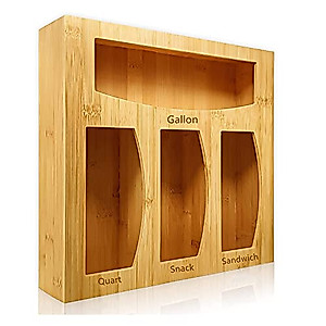 Food Ziplock Bag Storage Organizer For Kitchen Drawer, Bamboo Baggie Holder, Compatible With Ziploc, Solimo, Glad, Hefty For Gallon, Quart, Sandwich And Snack Variety Size Bags(1 Box 4 Slots) (1)