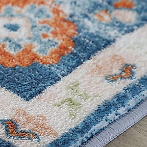 YUFANUHO Bohemian Area Rugs 5x7 Feet Wool Rugs, Low Pile Non-Slip Foldable Boho Medallion Rug with Oriental Stylish Floor Carpet for Living Room Bedrooms, Boho Floral Rug 5x7 Feet