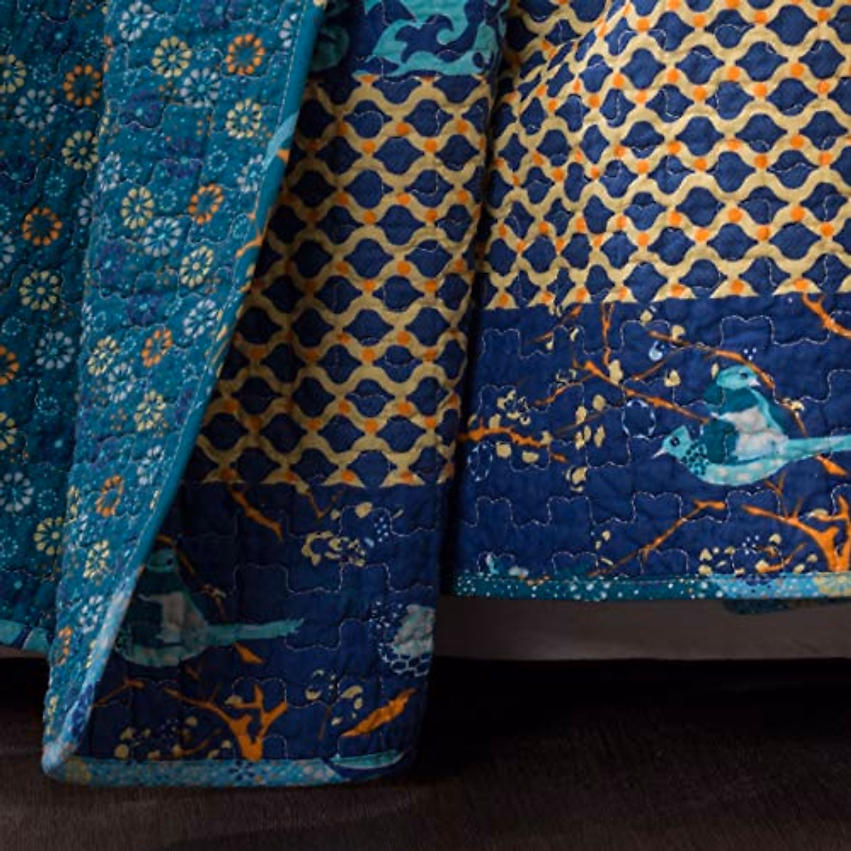 Lush Decor, Peacock Royal Empire Throw-Floral Stripe Reversible Design Blanket-60” x Blue, 60 by 50-Inch