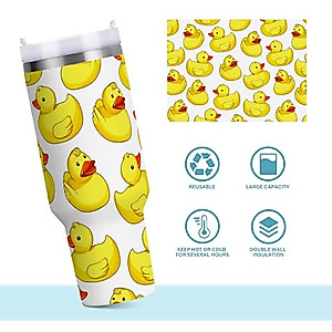 MCHIVER Cartoon Yellow Ducks 30 oz Tumbler with Handle and Straw Stainless Steel Vacuum Water Bottle Leak-proof Travel Coffee Mug Insulated Cup for Home Office Car