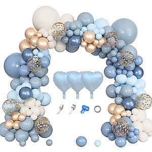 173pcs Dusty Blue Balloons Arch Garland kit, Dusty Baby Blue Sand White Metallic Gold Balloons for Boys Baby Shower Decorations Gender Reveal Wedding Bridal Shower Birthday Party Supplies
