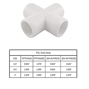 MARRTEUM 1/2 Inch 4 Way PVC Cross Elbow Fitting Furniture Build Grade SCH40 Pipe Joint for Greenhouse Shed/Garden Support Structure/Storage Frame [Pack of 6]