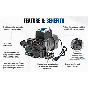 DC HOUSE 42-Series Brushless Motor Water Transfer Pump 110V 5.5GPM 55PSI, RV Water Pump 110 Volt Support Continuous Operation include 3/4" Garden Hose Adapters for Kitchen Bathroom RV Yacht
