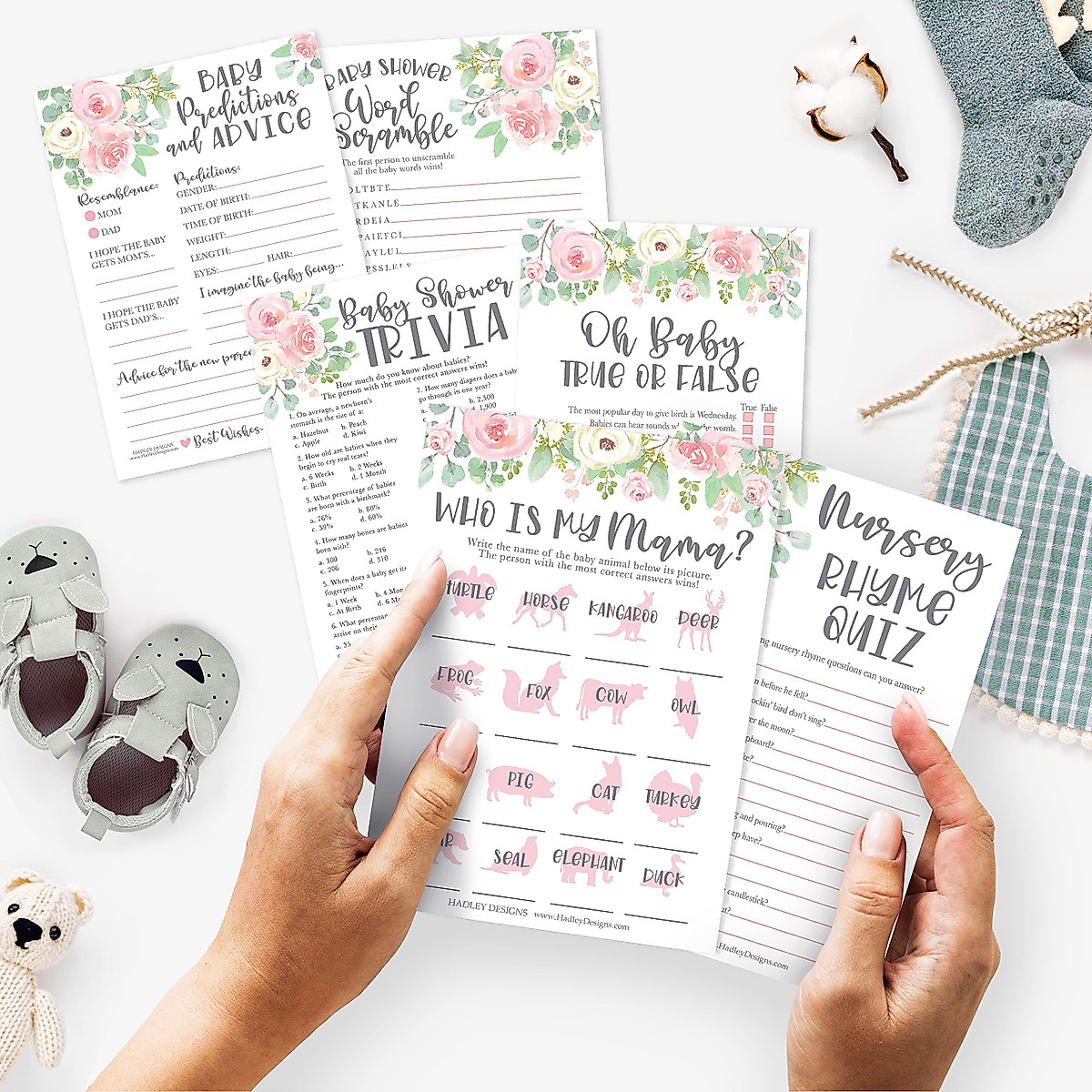 50 Floral Baby Prediction And Advice Cards, Trivia Games, etc, 25 Baby Animal Matching, Nursery Rhyme Game - 6 Double Sided Cards Baby Shower Games Funny, Baby Shower Ideas Baby Sprinkle Games
