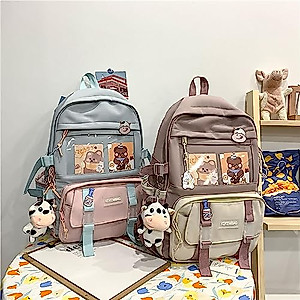 LELEBEAR Kawaii Backpack, Cute Bookbags With Kawaii Pin And Accessories (Black White)