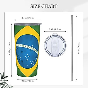 VKKOEWL Brazil Brazilian Flag Stainless Steel Insulated Tumbler 20 Oz Travel Water Bottle Coffee Mug Drink Cup With Lid Straw
