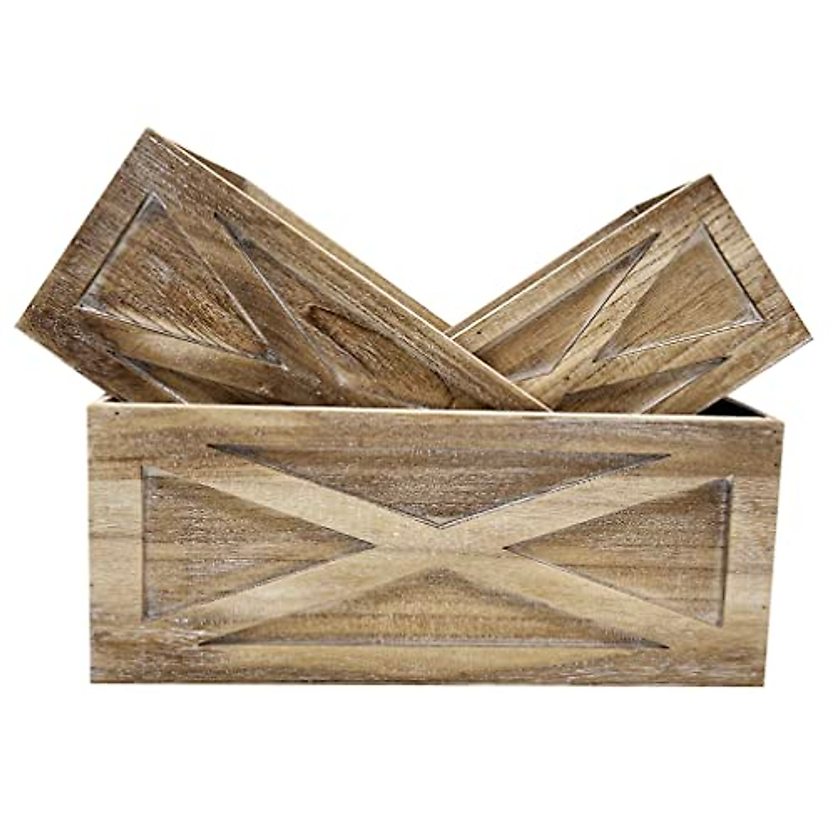 Admired By Nature Rustic Barn Door Style Home Décor Nesting Storage Organizer Wooden Crates, Set of 3, Natural, ABN5E172-NTRL,Barn Door Light brown