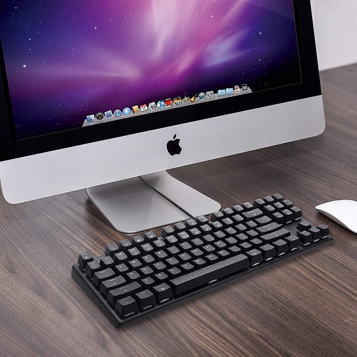 VELOCIFIRE M87 Mac Layout Mechanical Keyboard, 87-Key with Tactile Brown Switch, and LED White Backlit, Compatible with Mac (Black)