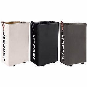 [3 pack] Laundry Basket,Homlikelan 27.5" Collapsible Large Laundry Hamper,Standable Narrow Rolling Laundry Hamper on Wheels Clothes Hamper Laundry Bin Beige