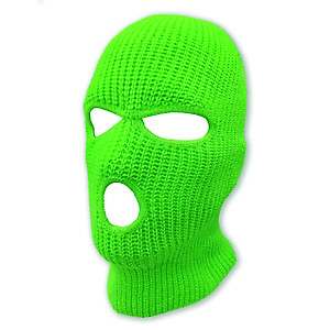 3 Hole Beanie Face Mask Ski - Warm Double Thermal Knitted - Men and Women (Neon Green)