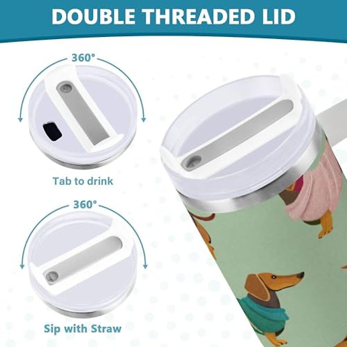 Jihqo Cute Dachshunds 40 oz Stainless Steel Vacuum Insulated Tumbler with Handle and Straw Lid, Leakproof Water Bottle Double Wall Travel Mug Coffee Cup, Cupholder Friendly