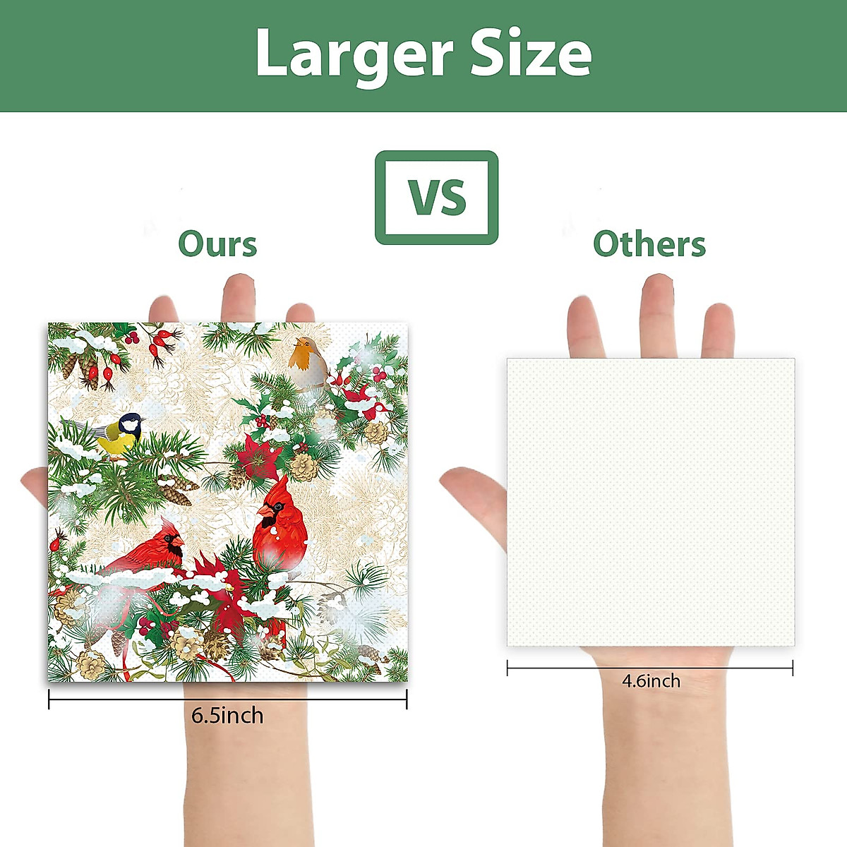 100pcs Christmas Cardinal Guest Napkins 3 Ply Disposable Paper Pack Red Cardinal Bird Paper Luncheon Dinner Hand Napkins Cardinals Birthday Party Decor Bird Party Supplies