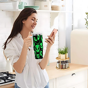 ARGTILDN 40 oz Tumbler Green Space Alien Insulated Travel Mug with Handle and Straw Lid Stainless Steel Vacuum Coffee Cup Tea Beverage Container Water Bottles for Car Sports office