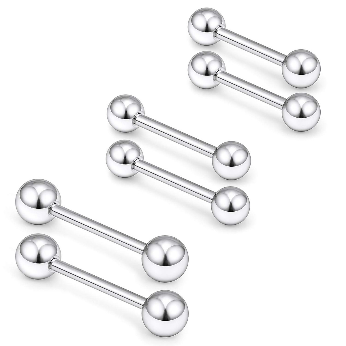 Ftovosyo Nipple Shield Barbell 12G 3 Pairs Stainless Steel Externally Threaded Tongue Ring Bar Body Piercing Jewelry 12mm 14mm 16mm Silver
