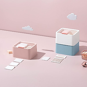 LiangTing 2 Grids Separate Cotton Swabs Dispenser Organizer Canisters,Transparent dust-proof desktop cotton swab box with cover,Dresser makeup remover cotton storage box for Cotton Balls, Cotton Pads.