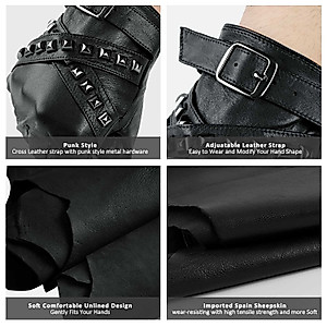 FIORETTO Men Genuine Leather Fingerless Gloves Punk Half Finger Gloves Unlined Sheepskin Gloves for Driving Motorcycle Black Large