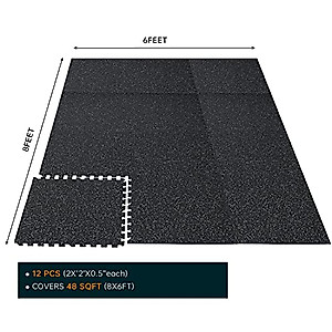 1/2in Thick 48 Sq Ft Rubber Top High Density EVA Foam Exercise Gym Mats Non-slip 12 Pcs - Interlocking Puzzle Floor Tiles for Home Gym Heavy Workout Equipment Flooring - 24 x 24in Tile, Black & White