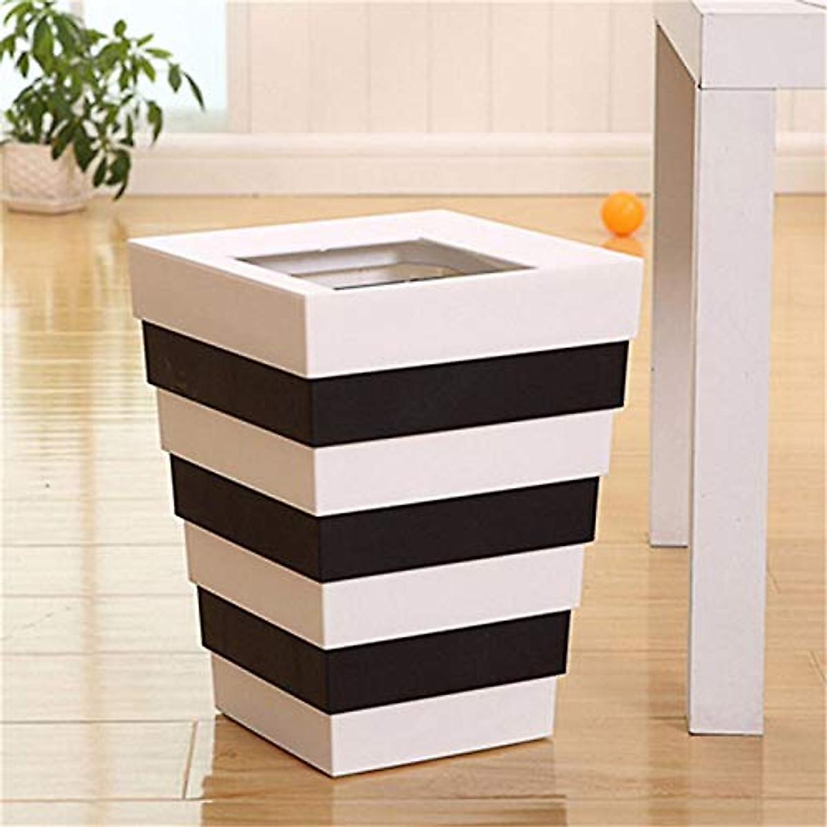 TETARI Trash Can Trash can Household Kitchen Plastic Black and White Strip (15 * 23 * 30cm) Foldable 1L Trash can, Plastic Recycling bin, Sorting Bracket, Trash can