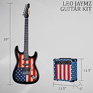 Leo Jaymz 39 Inch Full Size Electric Guitar Kit Electric Guitar Beginner Kits - 20W Amplifier，Digital Tuner，Carring Bag，Shoulder Strap,Connecting Cable (US Flag 20W)