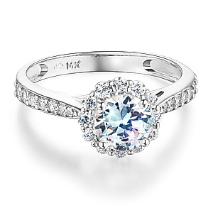 Wellingsale Ladies Solid 14k White Gold Polished CZ Cubic Zirconia Round Cut Halo Engagement Ring with Side Stones - Size 6.5